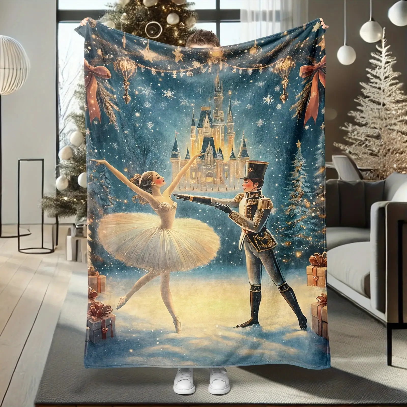 1pc Christmas Ballet Dancer & Nutcracker Flannel Blanket, Contemporary ...