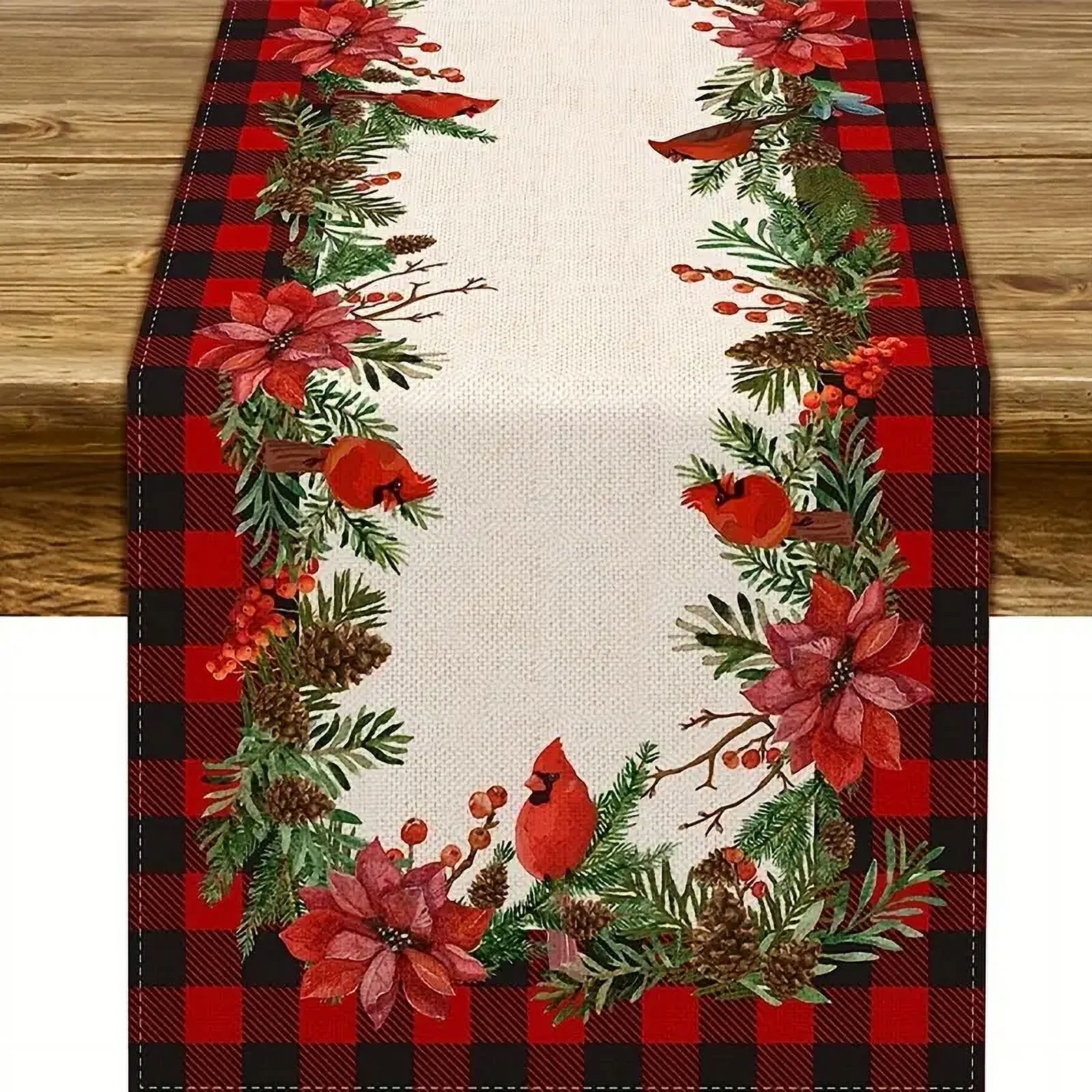 1pc, Christmas Cardinal Table Runner, Buffalo Plaid Xmas Table Runner ...