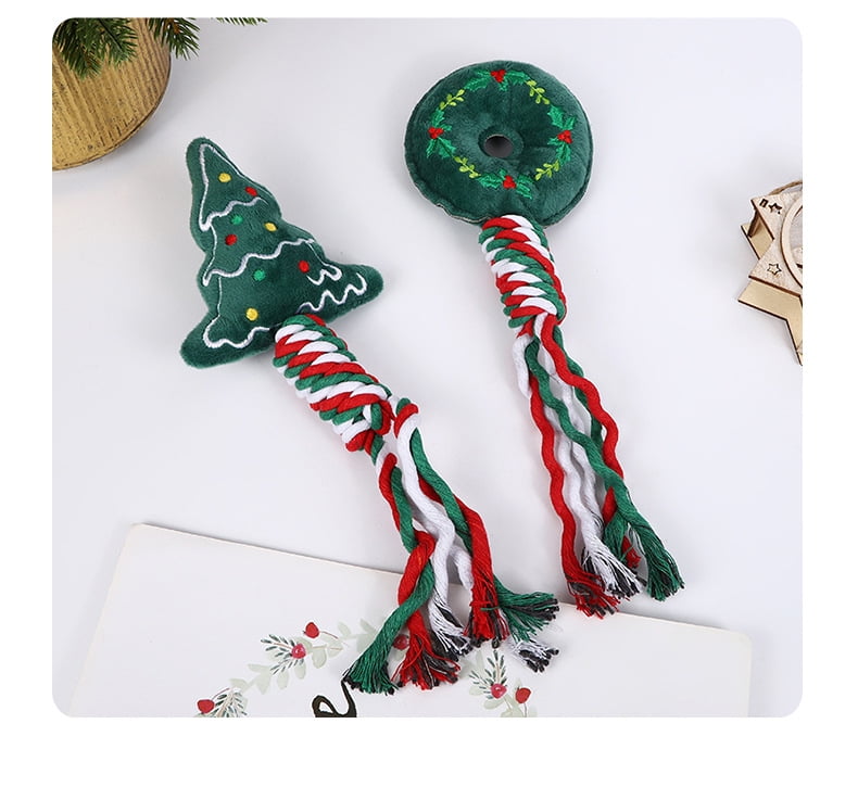 1pc Christmas Design Plush Toy Teeth Cleaning Rope Knot Pet Toy, Dog ...