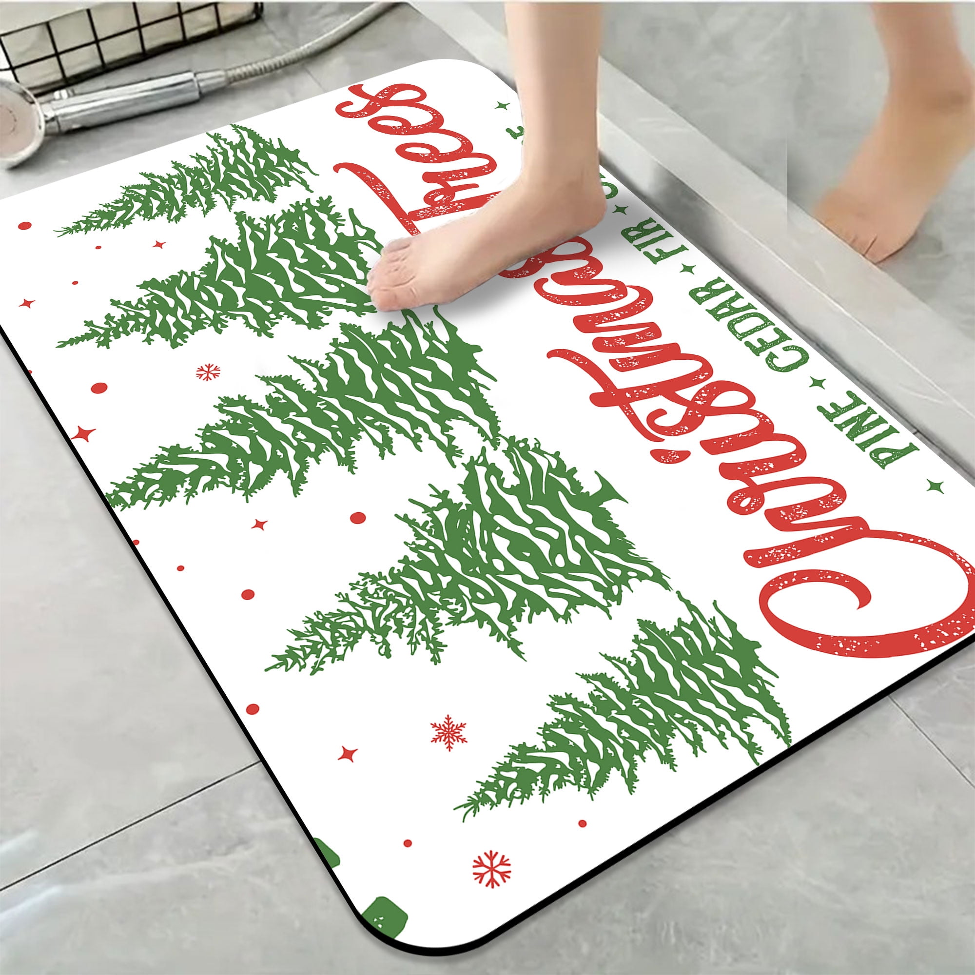 1pc Christmas Trees Illustration Bathroom Rug Bathroom Decor and ...