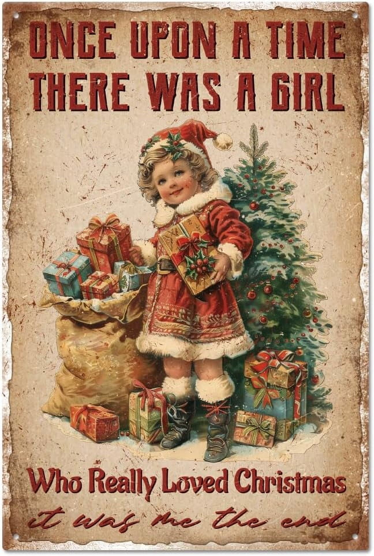 1pc Christmas Woman Tin Sign Christmas Tree and Gift Metal Tin Sign ...