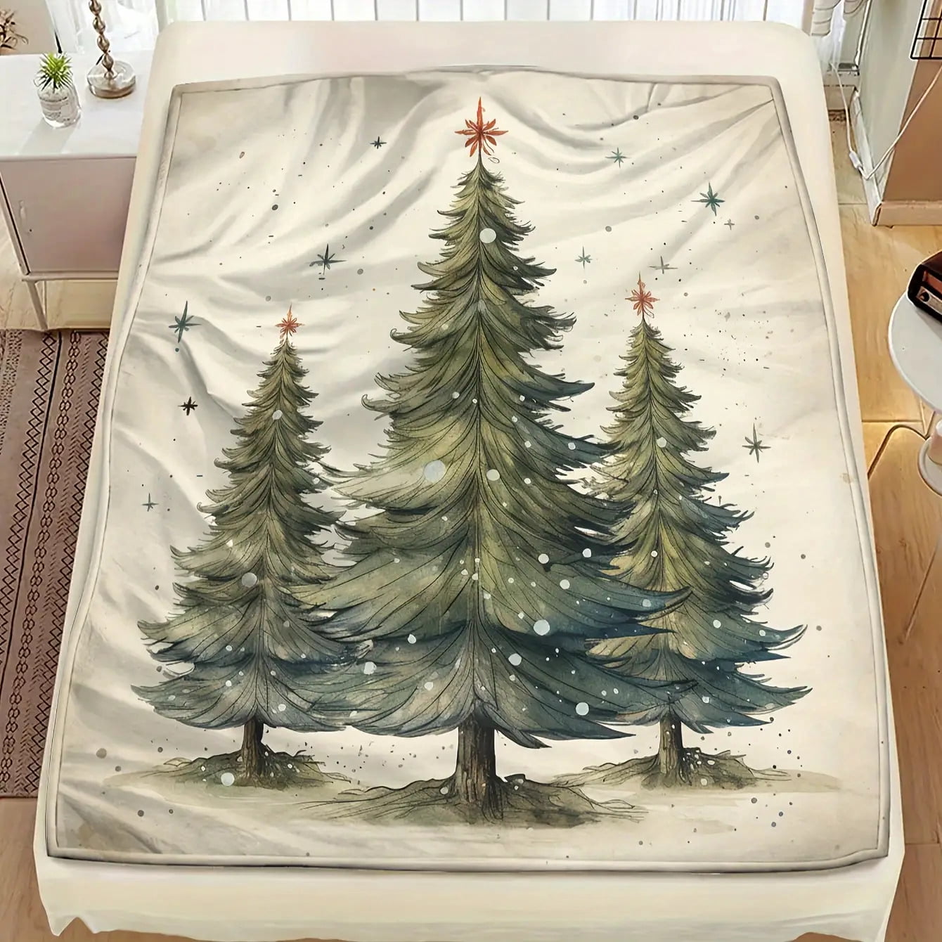 1pc Christmas tree Flannel Bedding Throw Blanket, SImmanuel, oft & Warm ...
