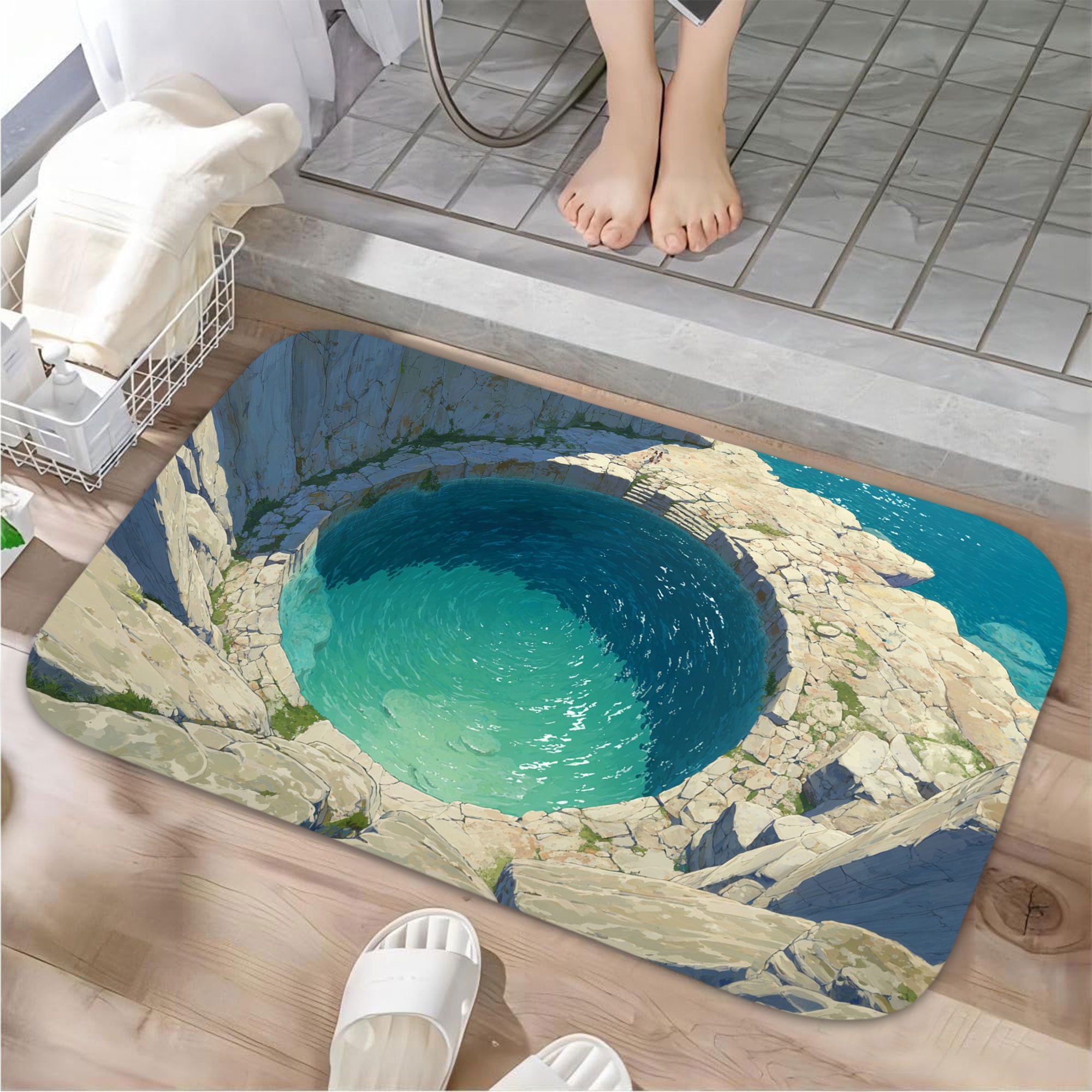 1pc Circular Pool in Cliffs Absorbent Non-Slip Bathroom Thickened ...