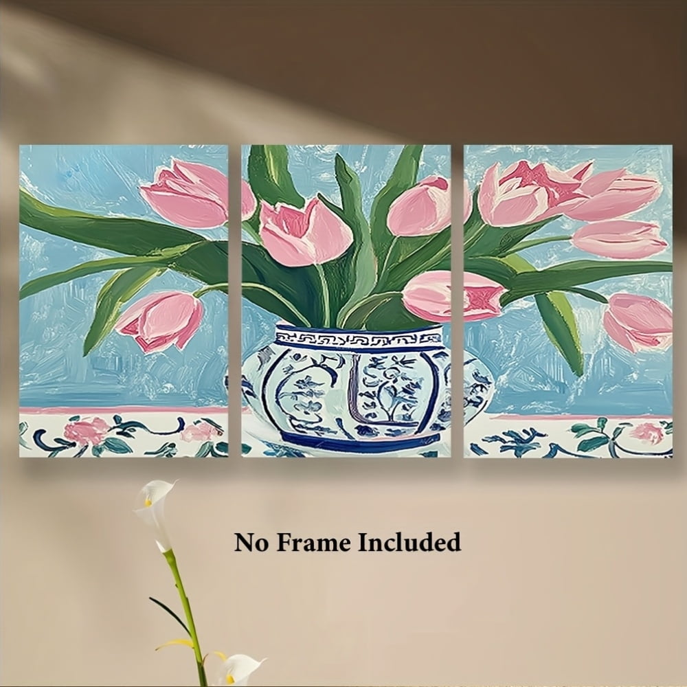 1pc Classic Style Pink Tulips Canvas Art Print, Frameless Transverse ...