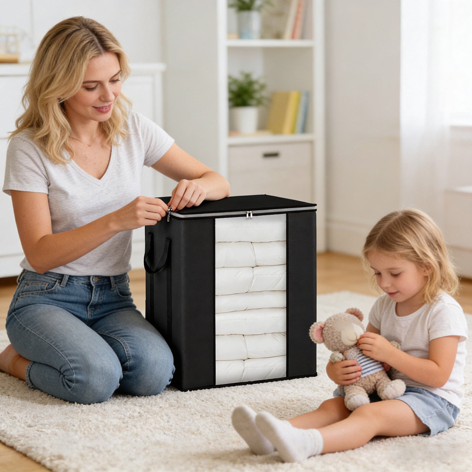 1pc Clothes Storage Bags with Lids, 120L Large Foldable Boxes with ...