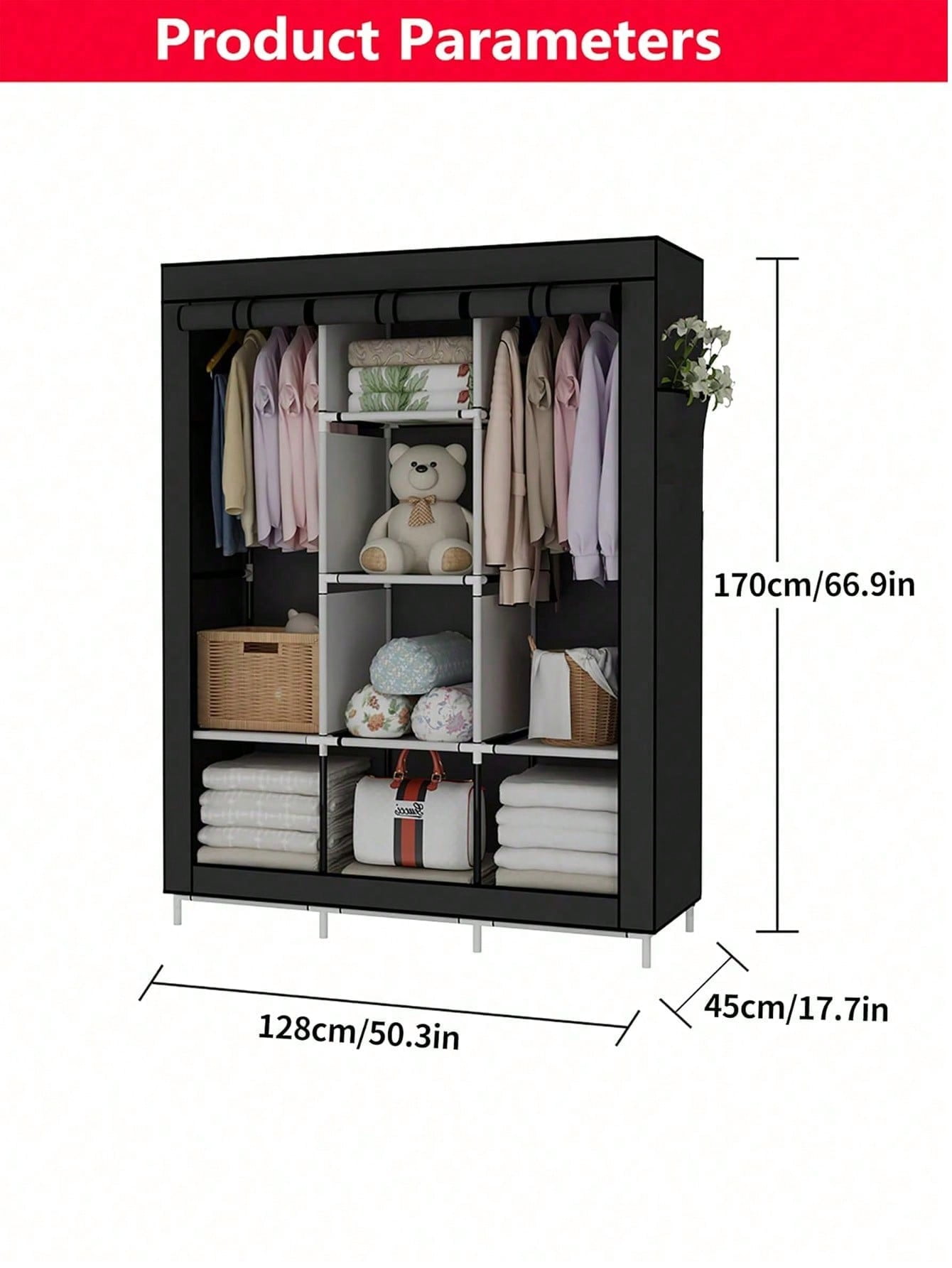 1pc Clothing Storage Cabinet,67"Portable Closet Wardrobe Clothes Rack ...