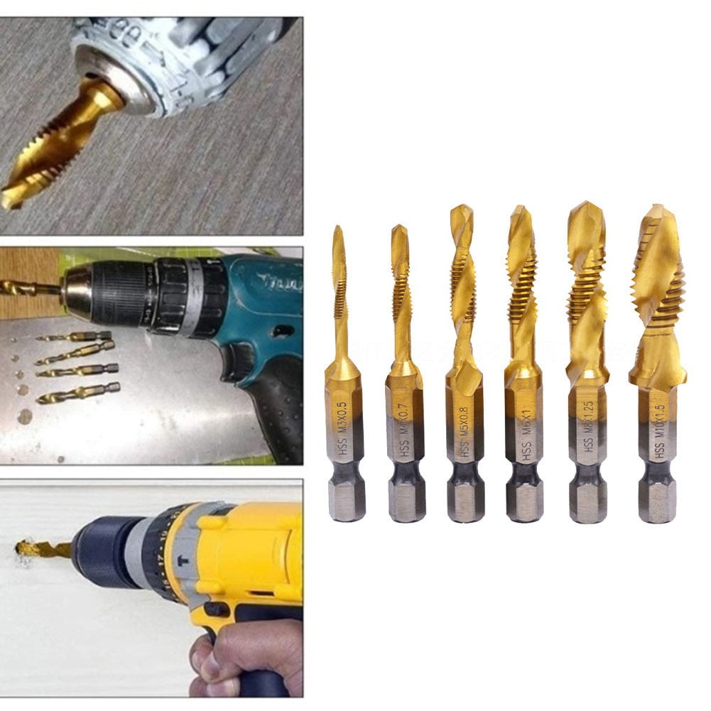 1pc Coated HSS Tap Drill Bit Hex Shank Screw Thread Metric Tap Drill Machine Compound Tap M3 M5 ...