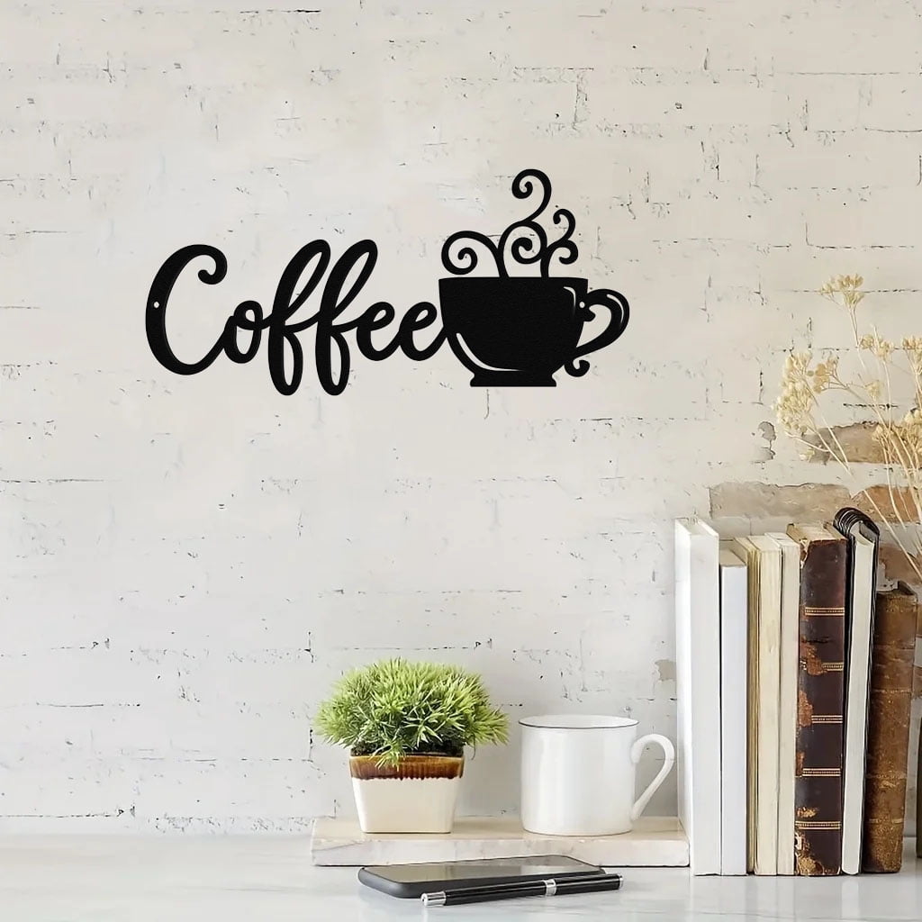 1pc Coffee Bar Decor,Coffee Metal Wall Sticker W/ Coffee Mug Wall Art ...
