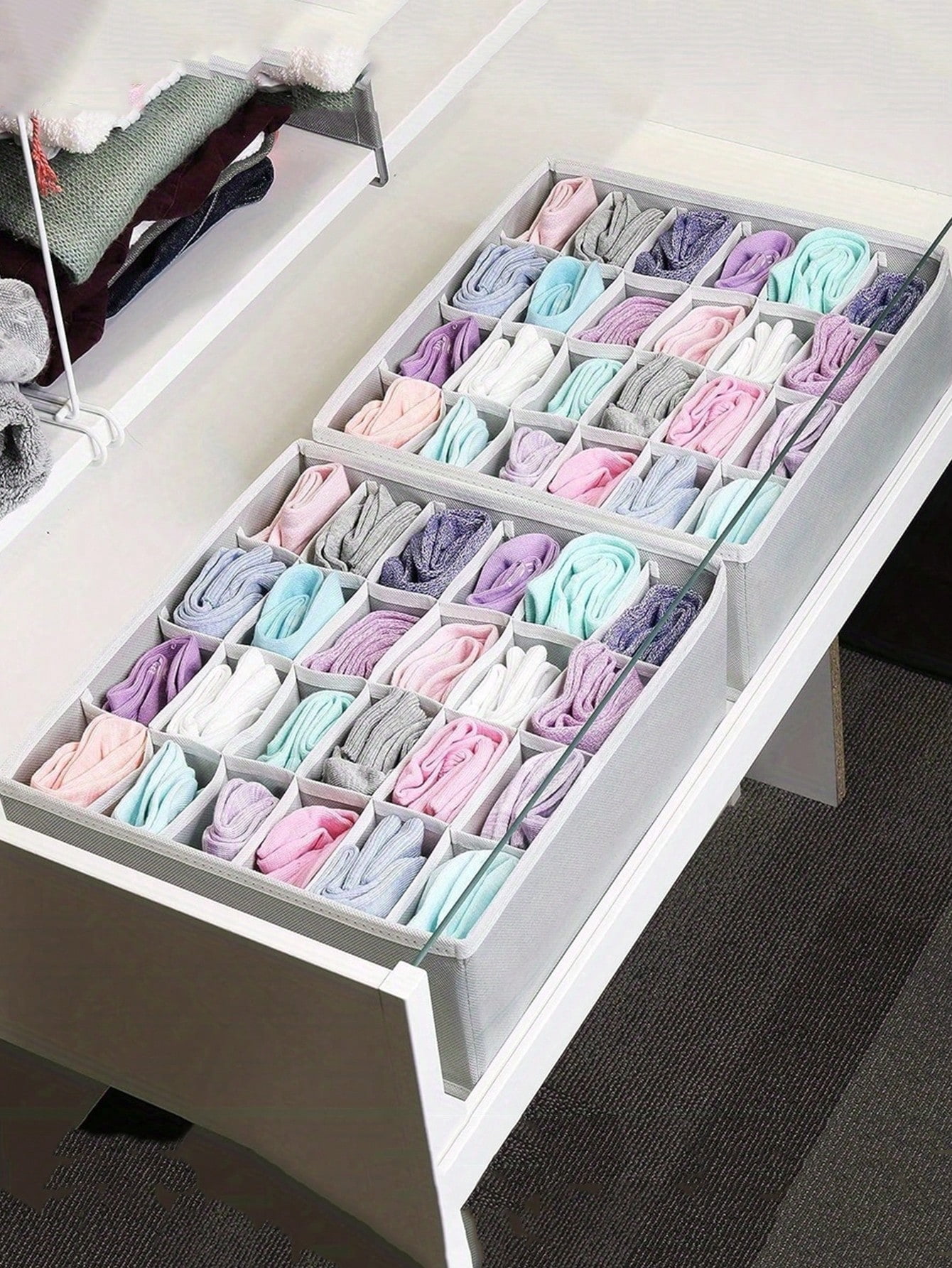 1pc Collapsible Sock & Underwear Organizer- Fabric Drawer Divider For ...