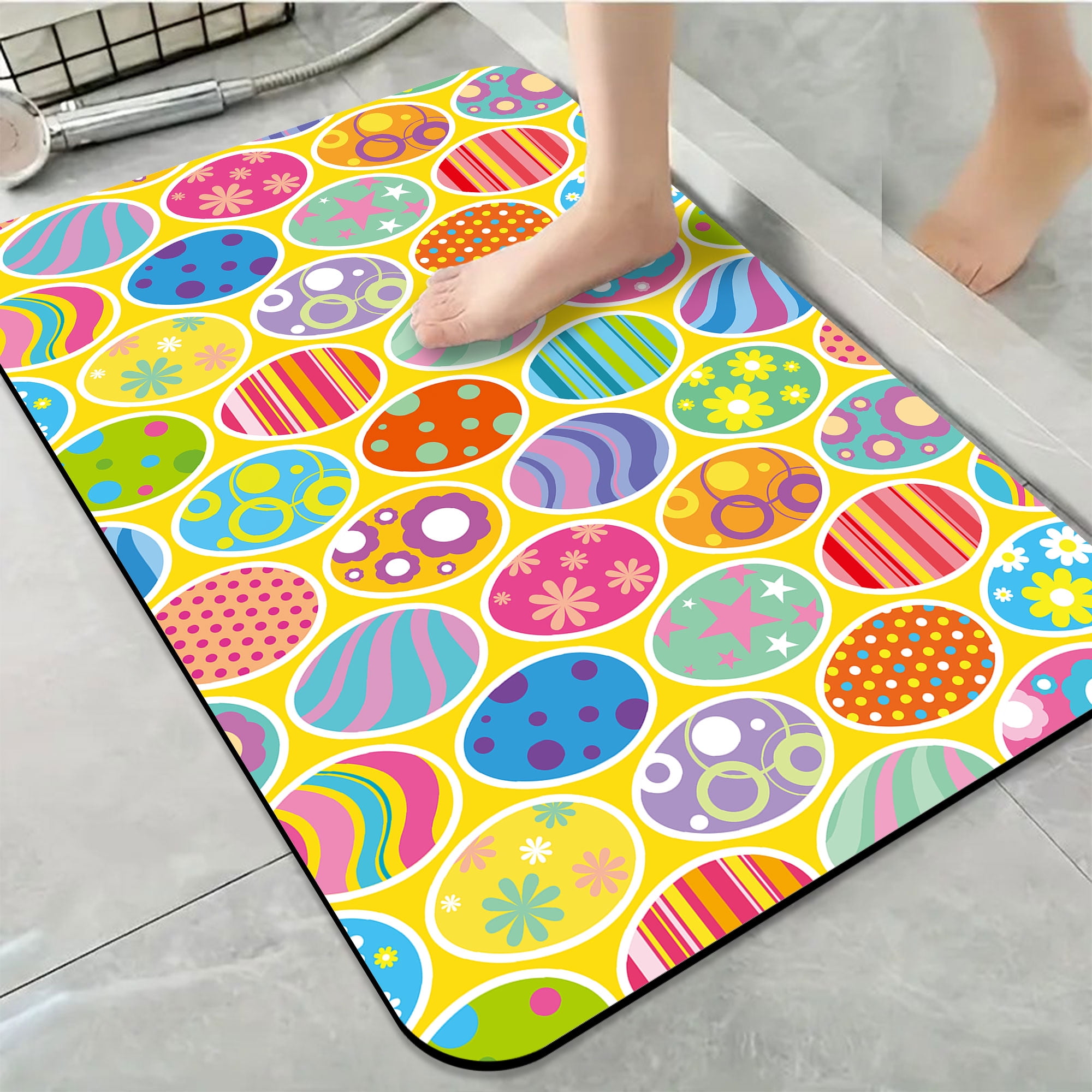 1pc Colorful Easter Eggs on Yellow Bathroom Rug Bathroom Decor and ...
