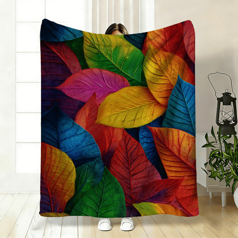 1pc Colorful Leaves HD Printed Blanket. Soft and Warm Flannel Blankets ...