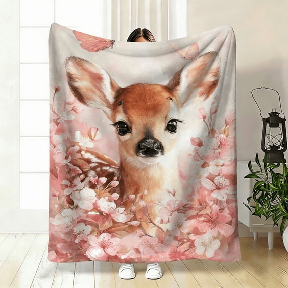 1pc Comfort Cute Deer Pattern HD Print Outdoor Blanket - Multi Purpose ...