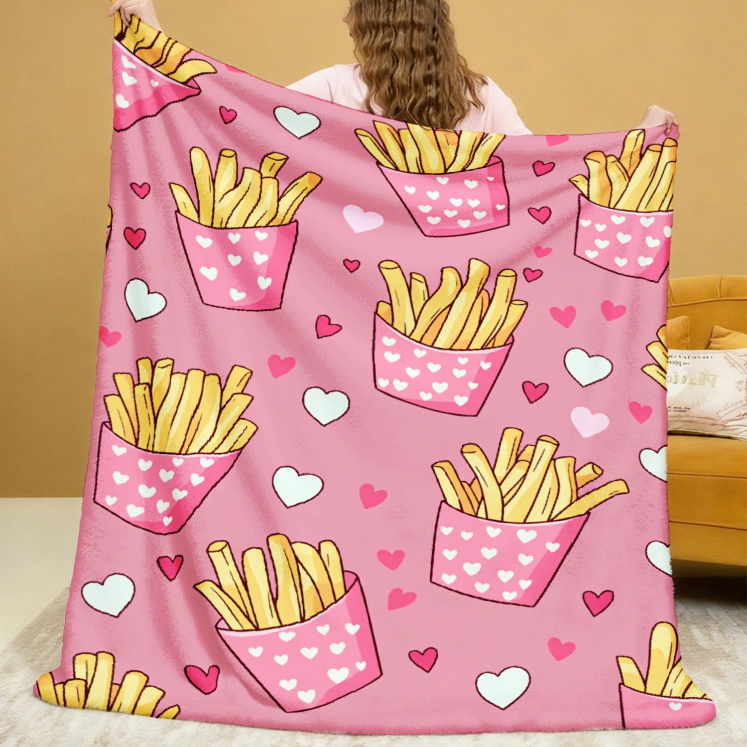 1pc Comfortable Cute Fries Delight Printed Flannel Throw Blanket ...