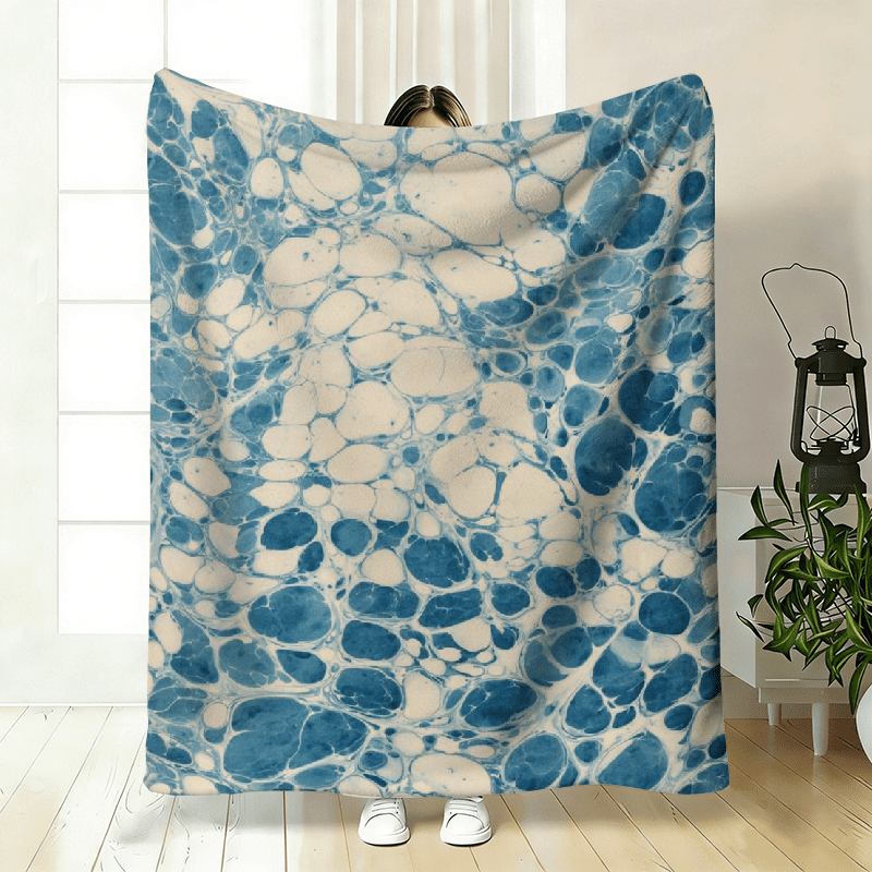 1pc ComfortableBlue - White Abstract TextureFlannel Blanket Soft ...
