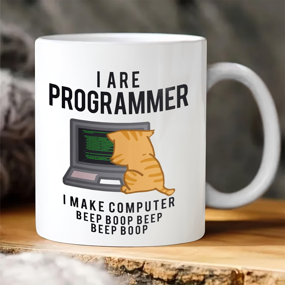 1pc, Computer Programmer Cat Funny Mug, Ceramic Mug Double-sided Design, Computer Coder Pun Nerd ...
