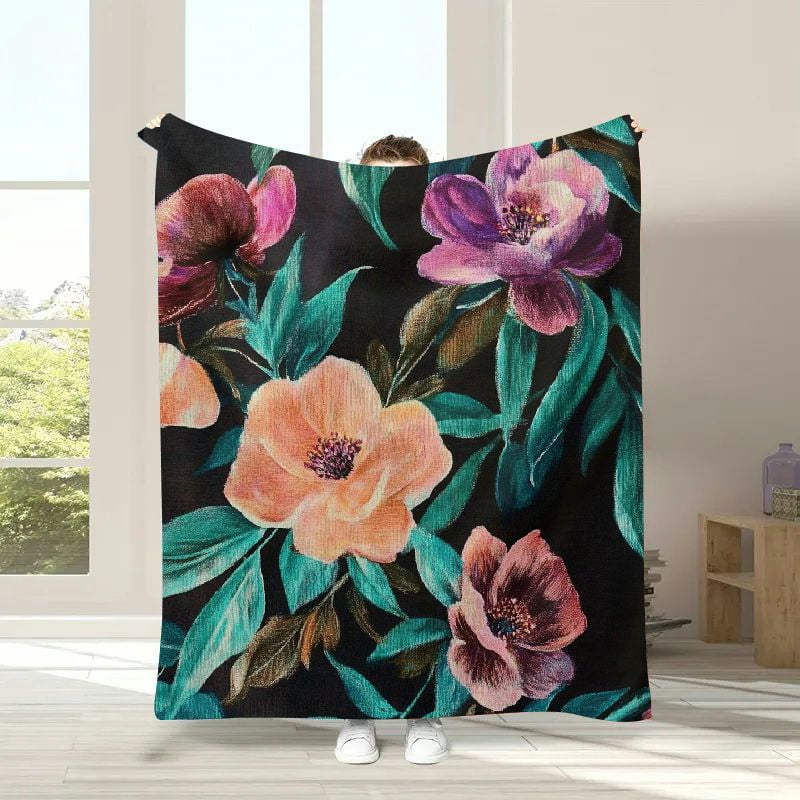 1pc Contemporary Floral Art Theme Flannel Throw Blanket - Soft Office ...