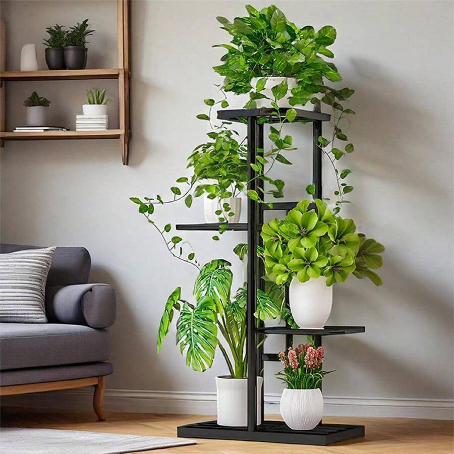 1pc Contemporary Metal Plant Stand, 4-Tier Indoor/Outdoor Hanging Shelf ...