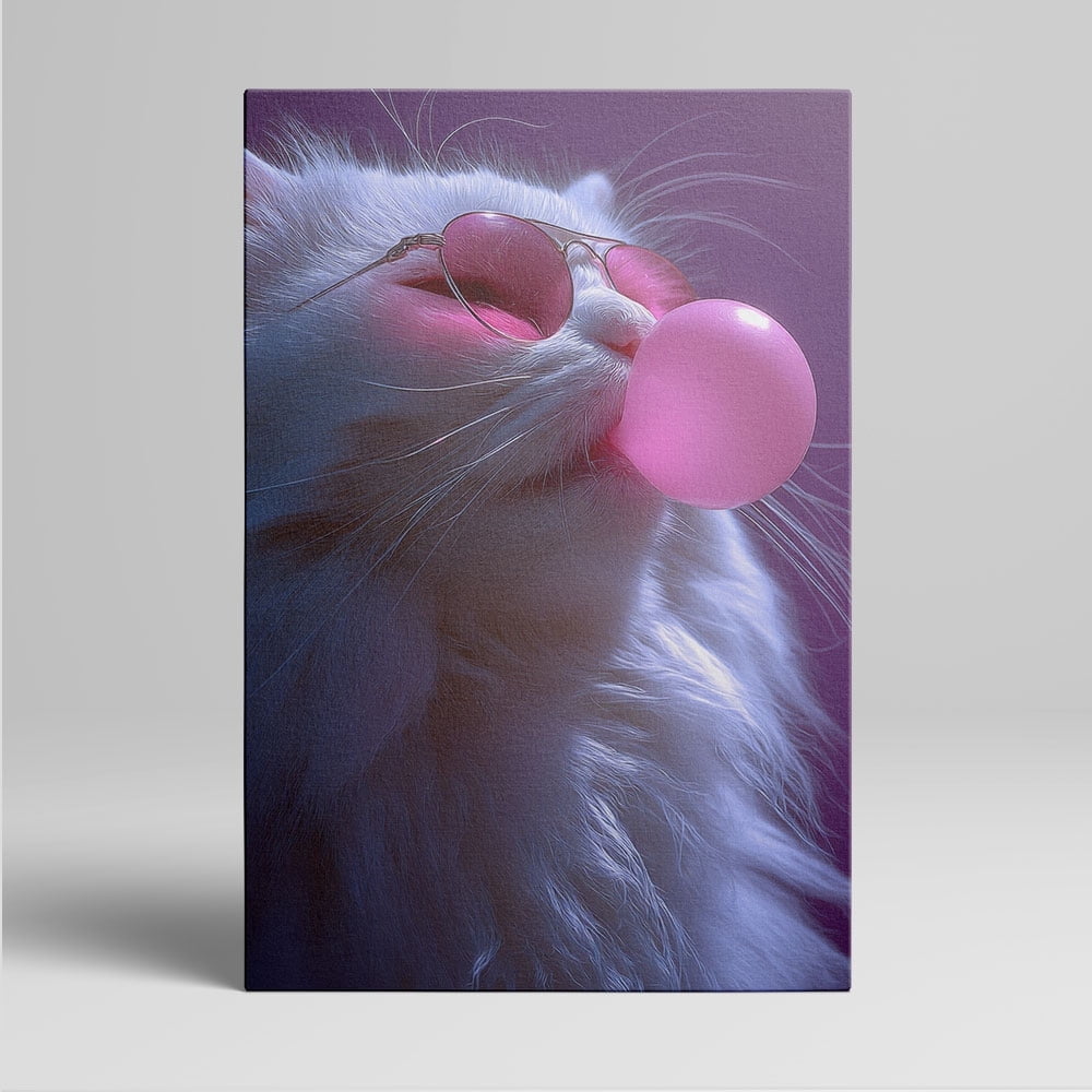 1pc Cool White Cat Wearing Pink - Tinted Sunglasses and Blowing a ...