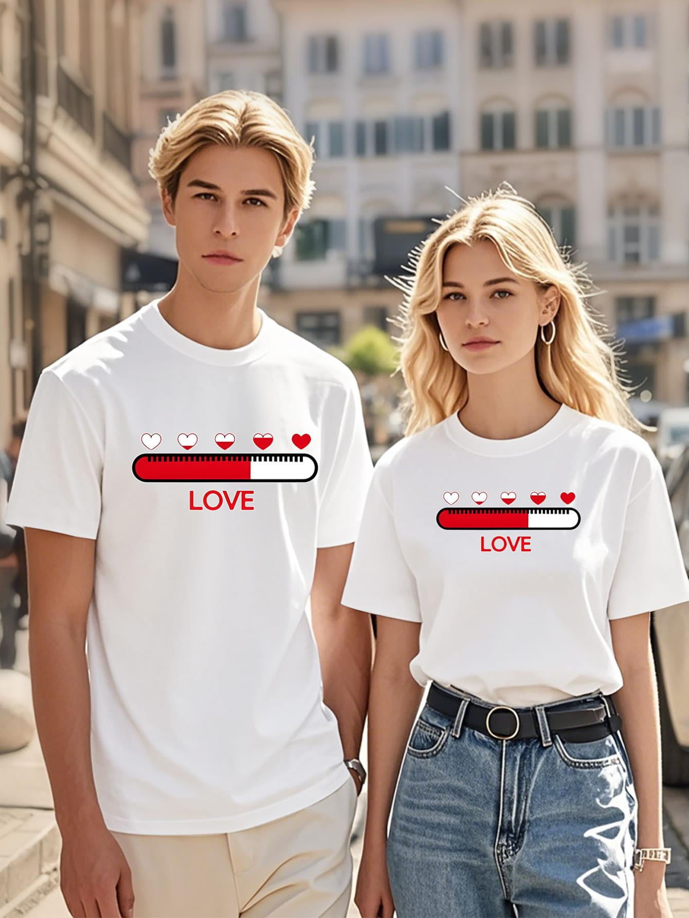 1pc Couple'S Cartoon Heart Thermometer Print Casual Round Neck Short ...