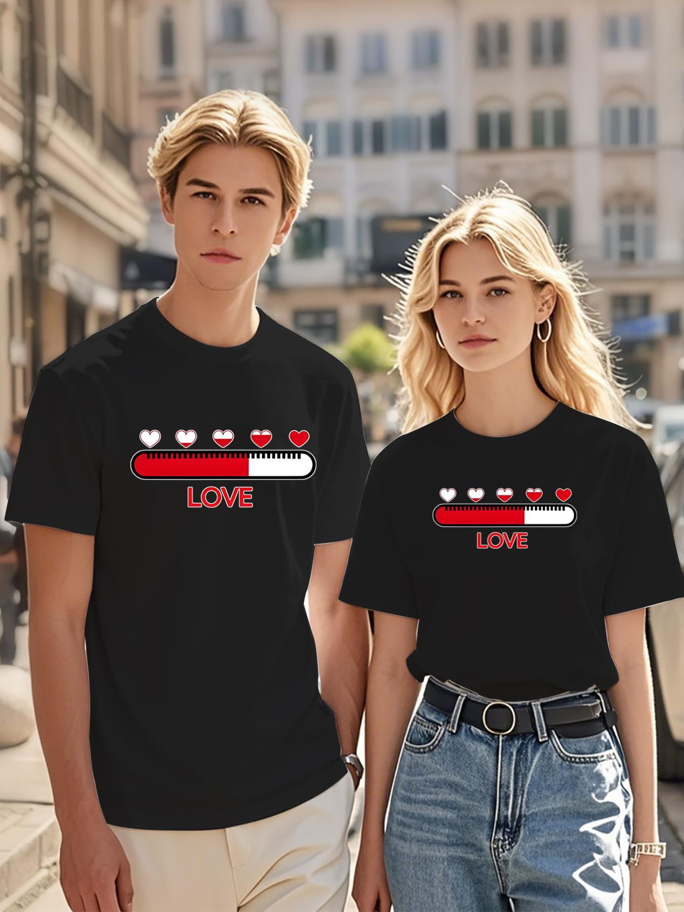 1pc Couple'S Cartoon Heart Thermometer Print Casual Round Neck Short ...