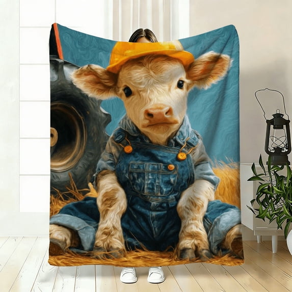 1pc Cow in overalls Ultra Soft Lightweight Blanket-Cozy Warm Throw for ...