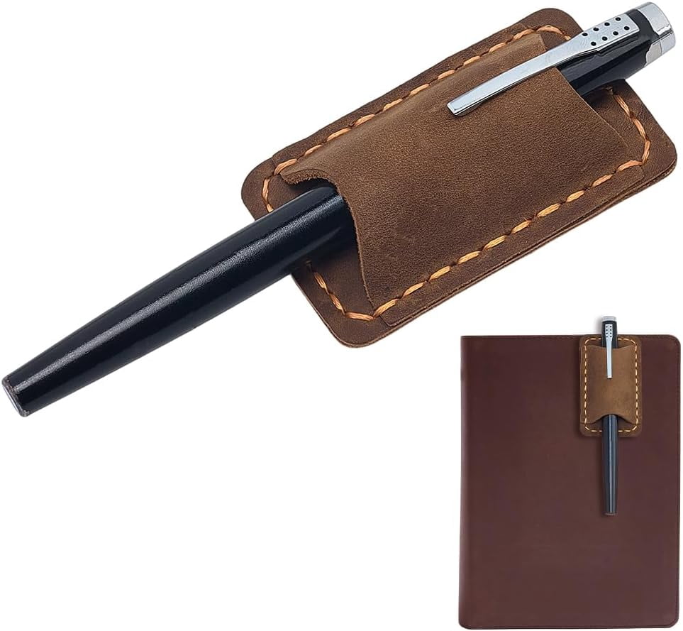 1pc Cowhide Pen Pencil Holder Clip Ballpoint Pen Pouch with Iron Clip ...