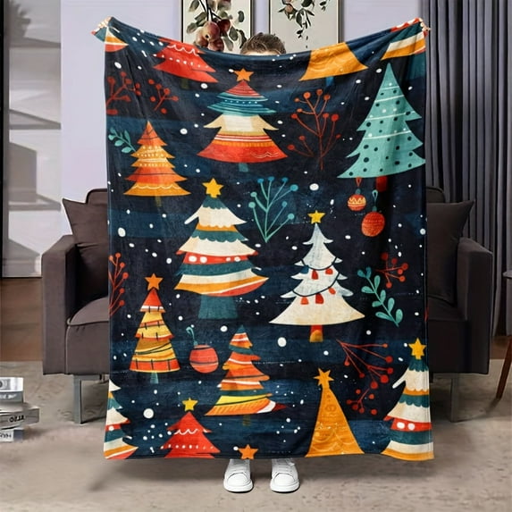 1pc Cozy Christmas Tree Print Flannel Blanket - Soft, Warm, Festive ...