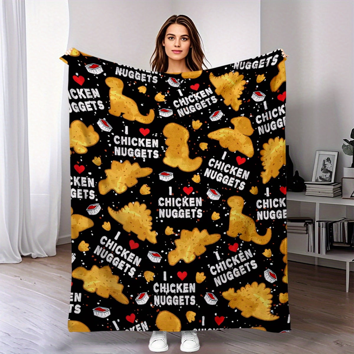 1pc Cozy Contemporary Chicken Nuggets Print Plush Throw Blanket - All ...