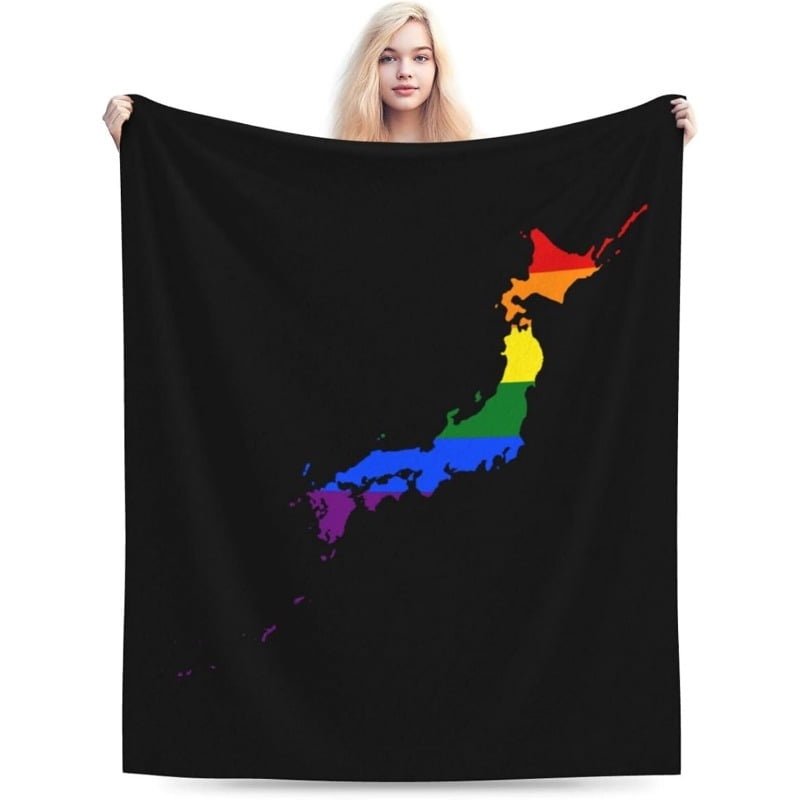 1pc Cozy Flannel LGBT Pride Rainbow Map of Japan Throw Blanket, Soft ...