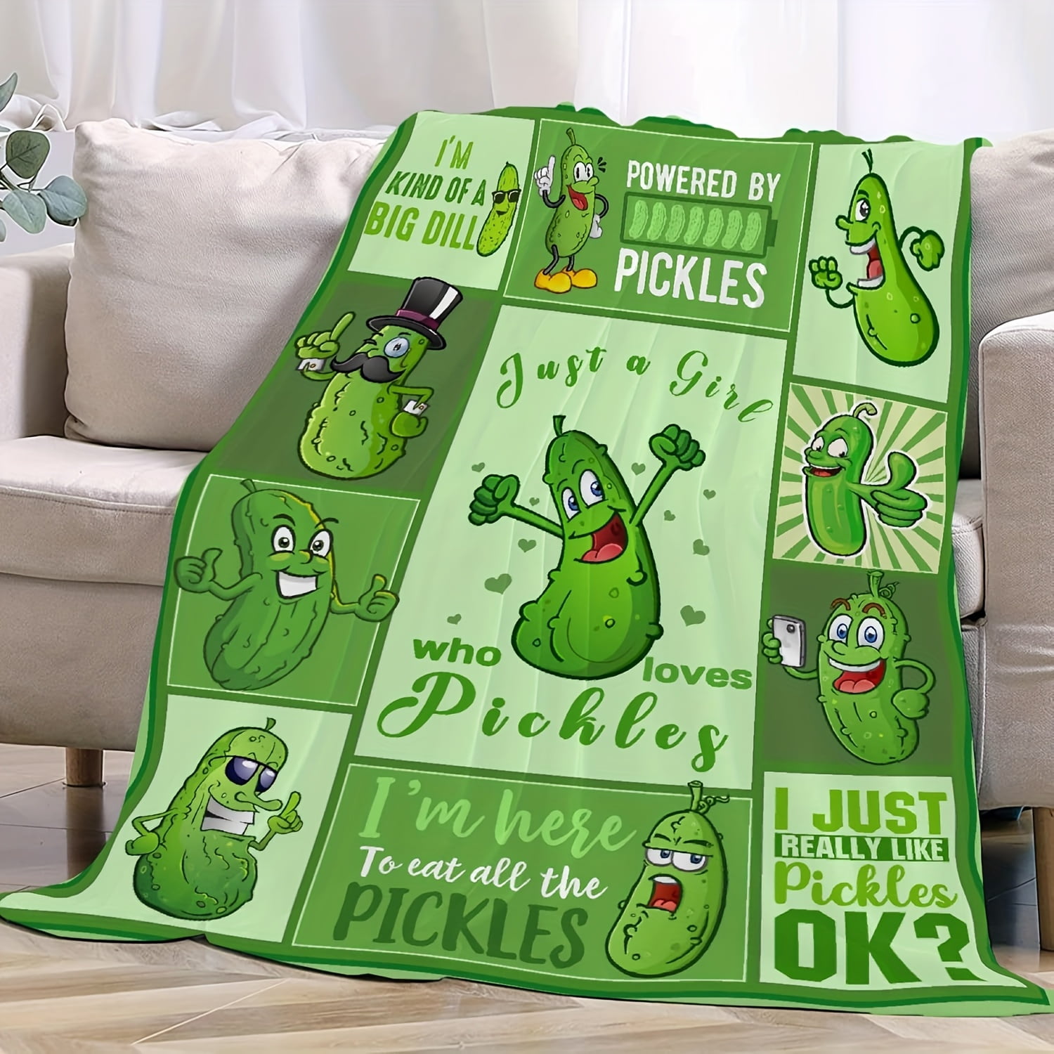 1pc Cozy Flannel Pickle-Themed Throw Blanket – Funny Cartoon Pickles ...
