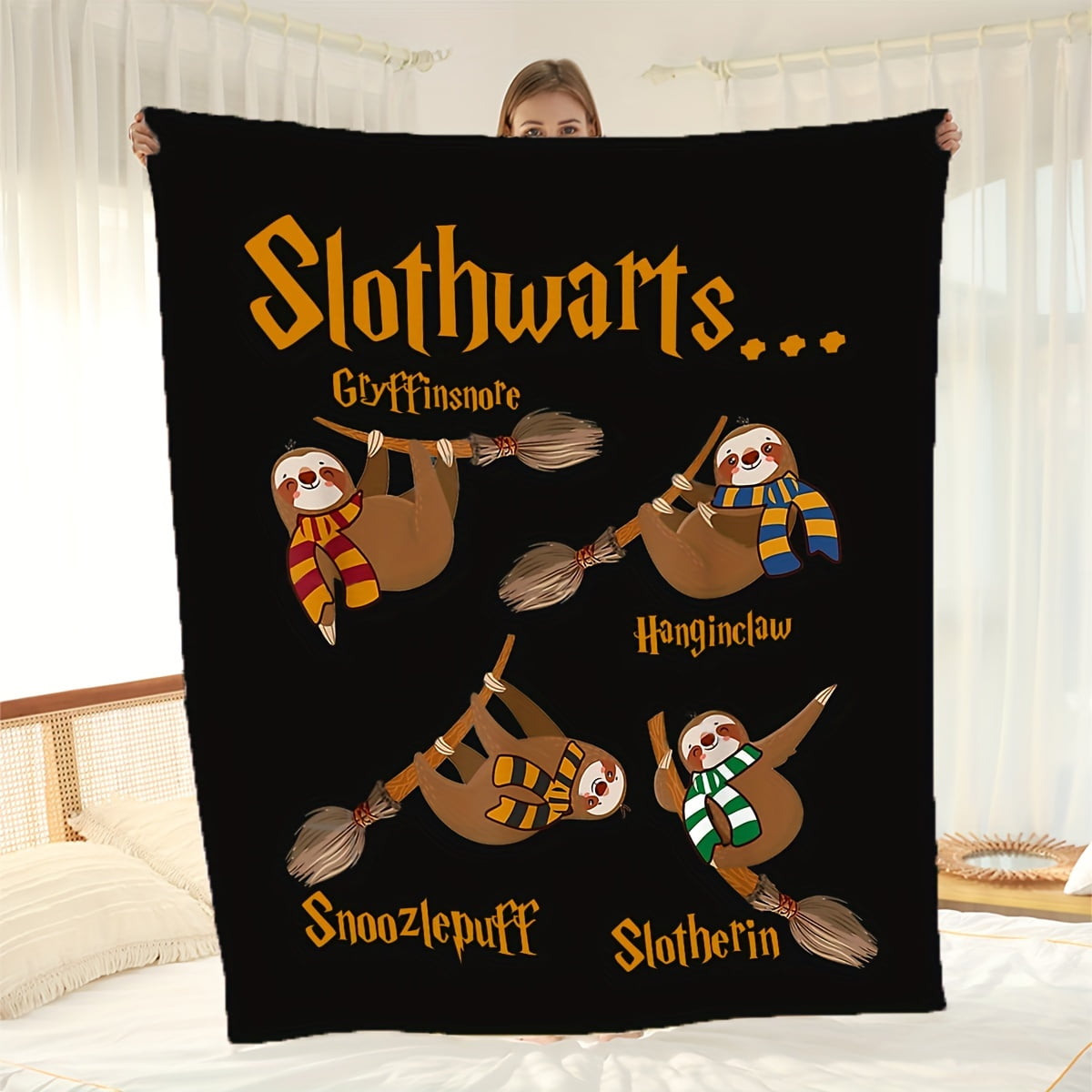 1pc Cozy Sloth Pattern Flannel Blanket Soft Warm and Plush Throw for ...