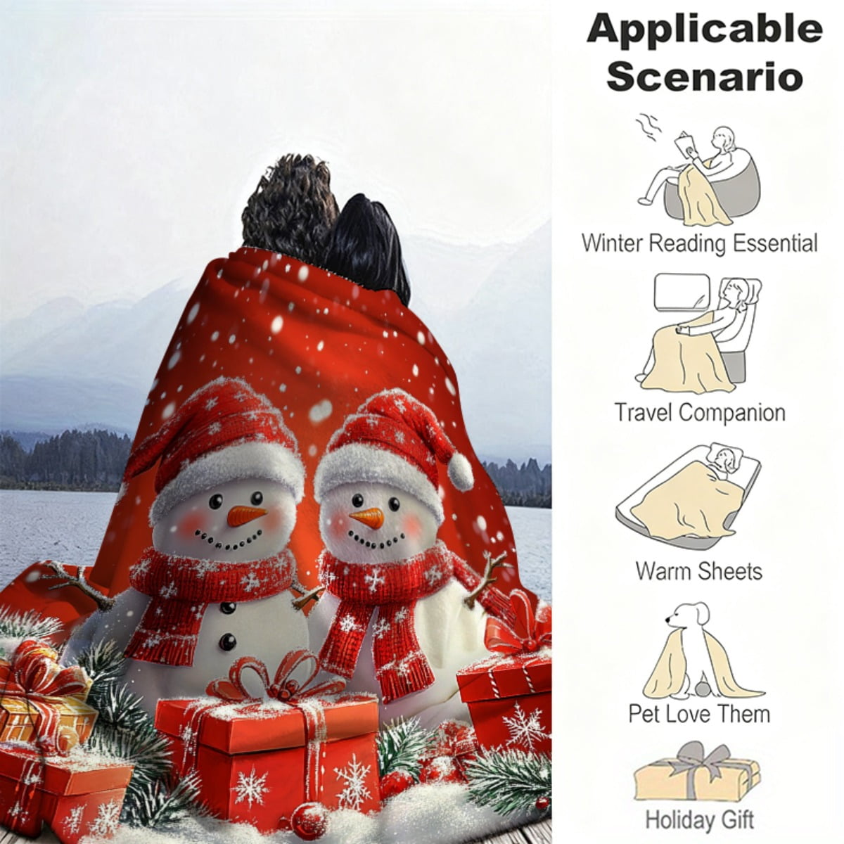 1pc Cozy Snowman Print Blanket - Red & White Holiday Design with Gift ...