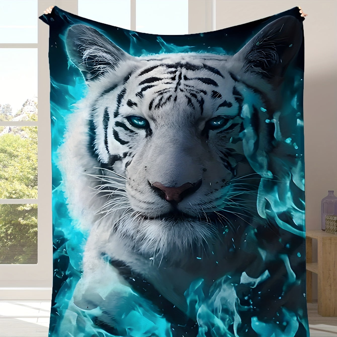 1pc Cozy White Tiger Pattern Flannel Blanket - Soft, Skin-Friendly, and ...