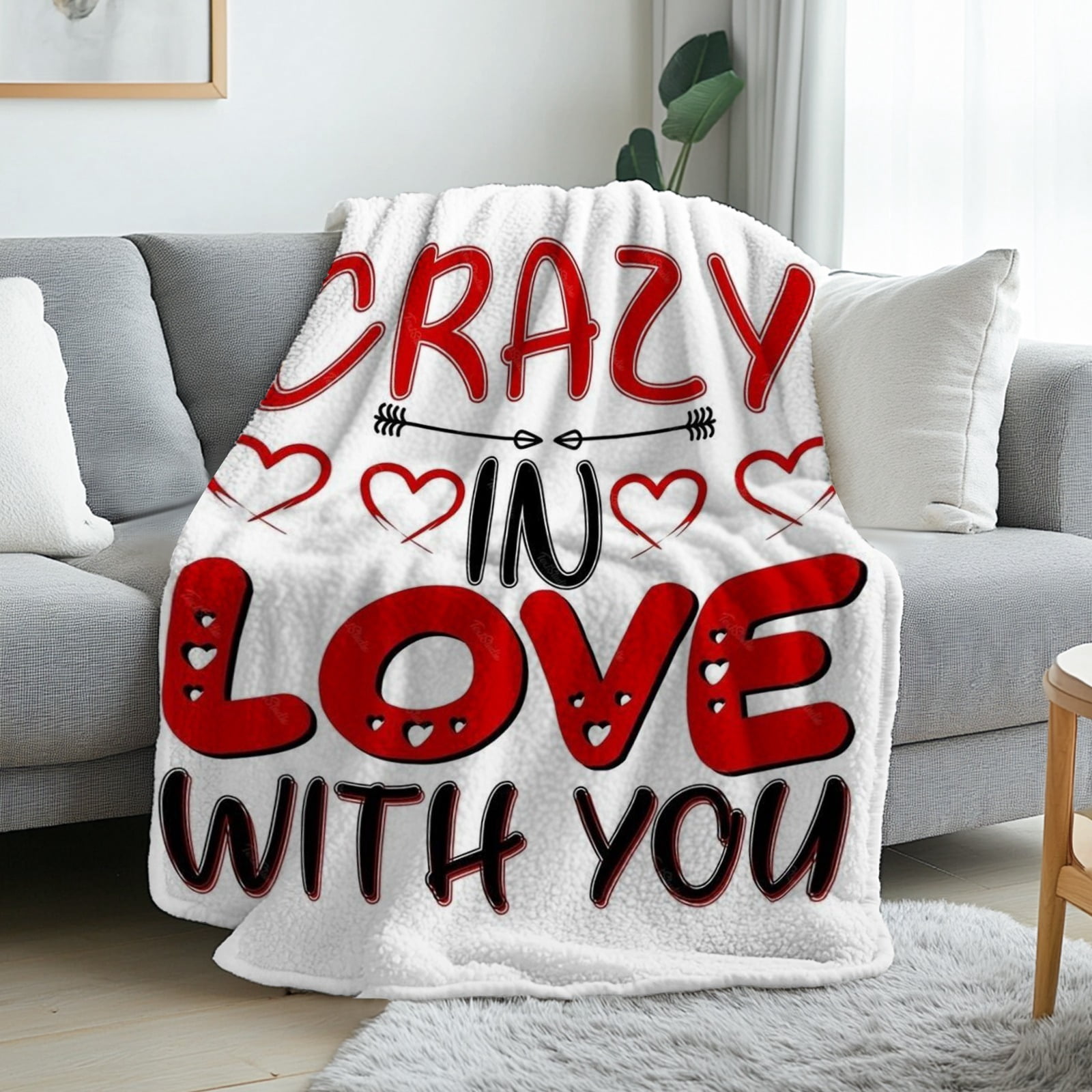 1pc Crazy In Love Flannel Blanket | Soft, Warm, Heart Arrow Design ...