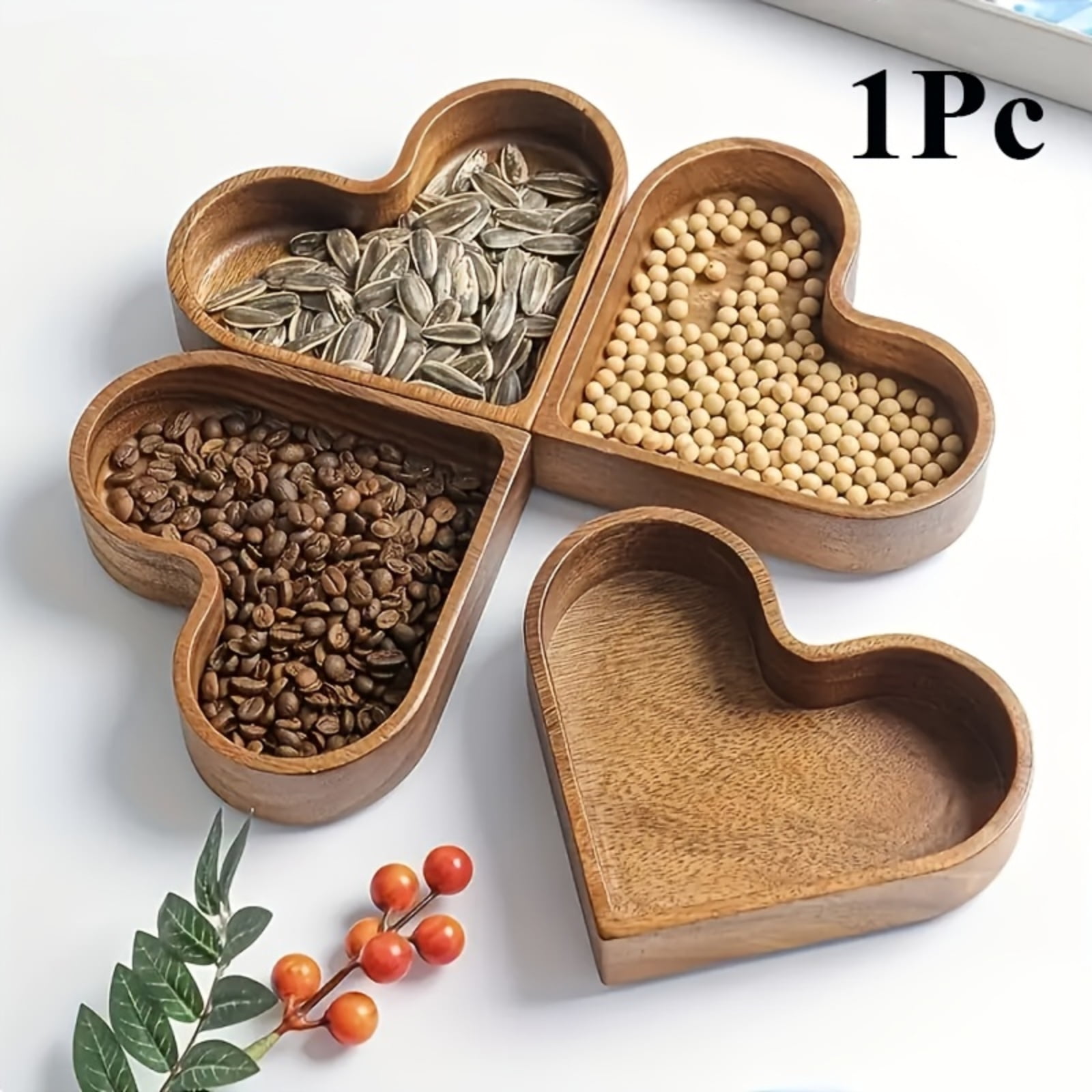 1pc Creative Heart Shaped Wood Tray, Stacked Walnut-Colored Serving ...