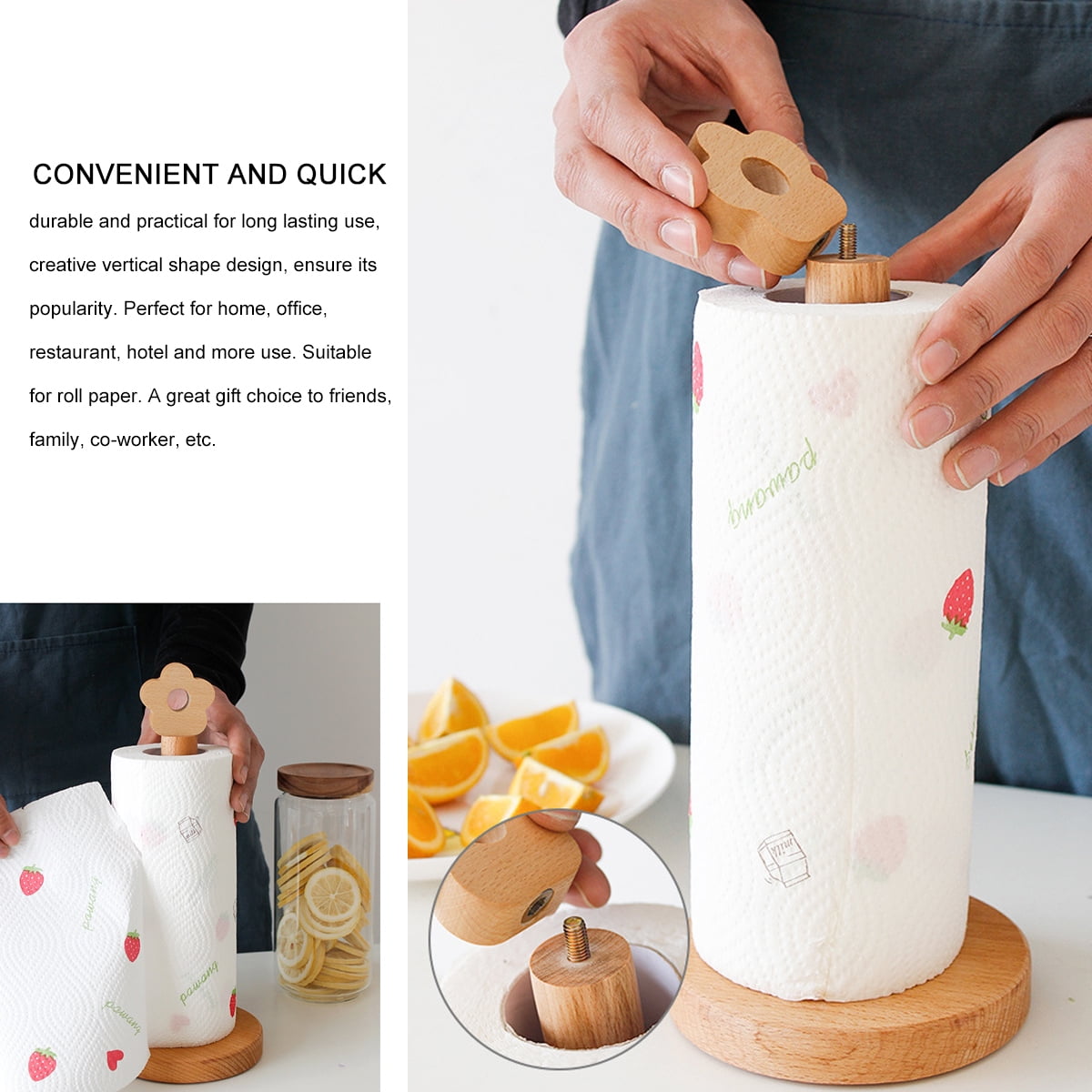 1pc Creative Vertical Tissue Holder Solid Wood Roll Paper Rack Paper ...