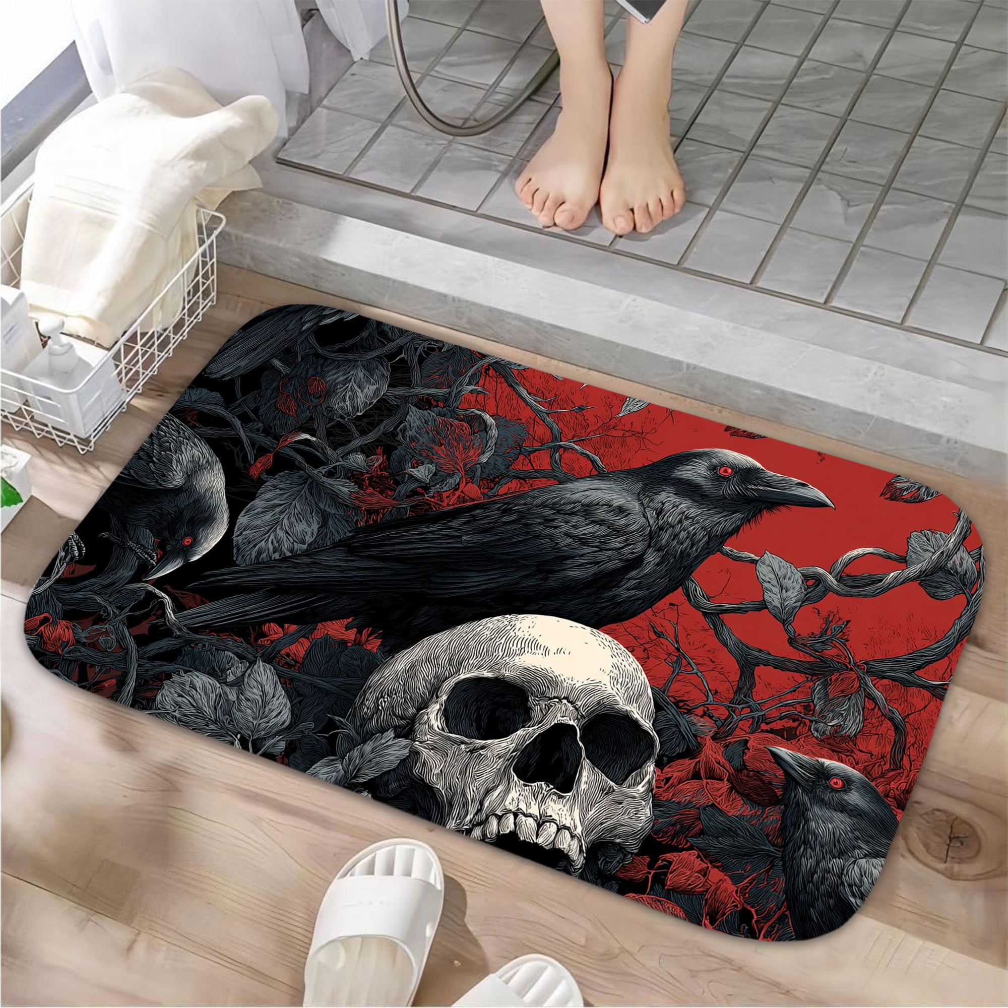 1pc Crows Skull and Branches Absorbent Non-Slip Bathroom Thickened ...