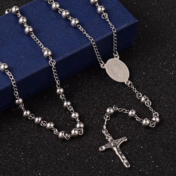1pc Crucifix Stainless Steel Rosary Bead Necklaces 304 Stainless Steel ...
