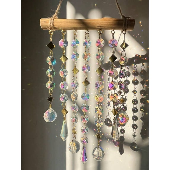 1pc Crystal Dreamcatcher Wind Chime Wall Hanging Decor With Colorful ...