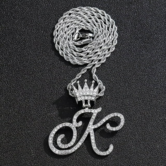 1pc Cursive Silver Initial Pendant Necklace Cuban Link Chain A-Z ...