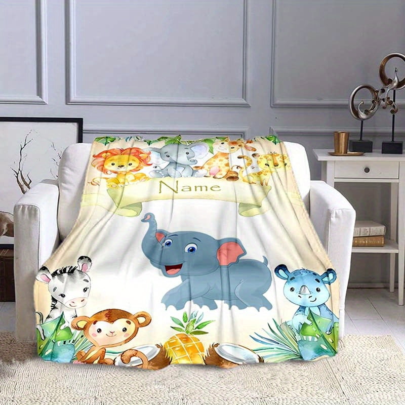 1pc Custom Your Name Blanket, Personalized Cute Elephant Animals ...