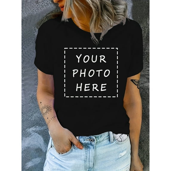 1pc Customizable Women'S Casual Sports T-Shirt with "Your Photo Here ...