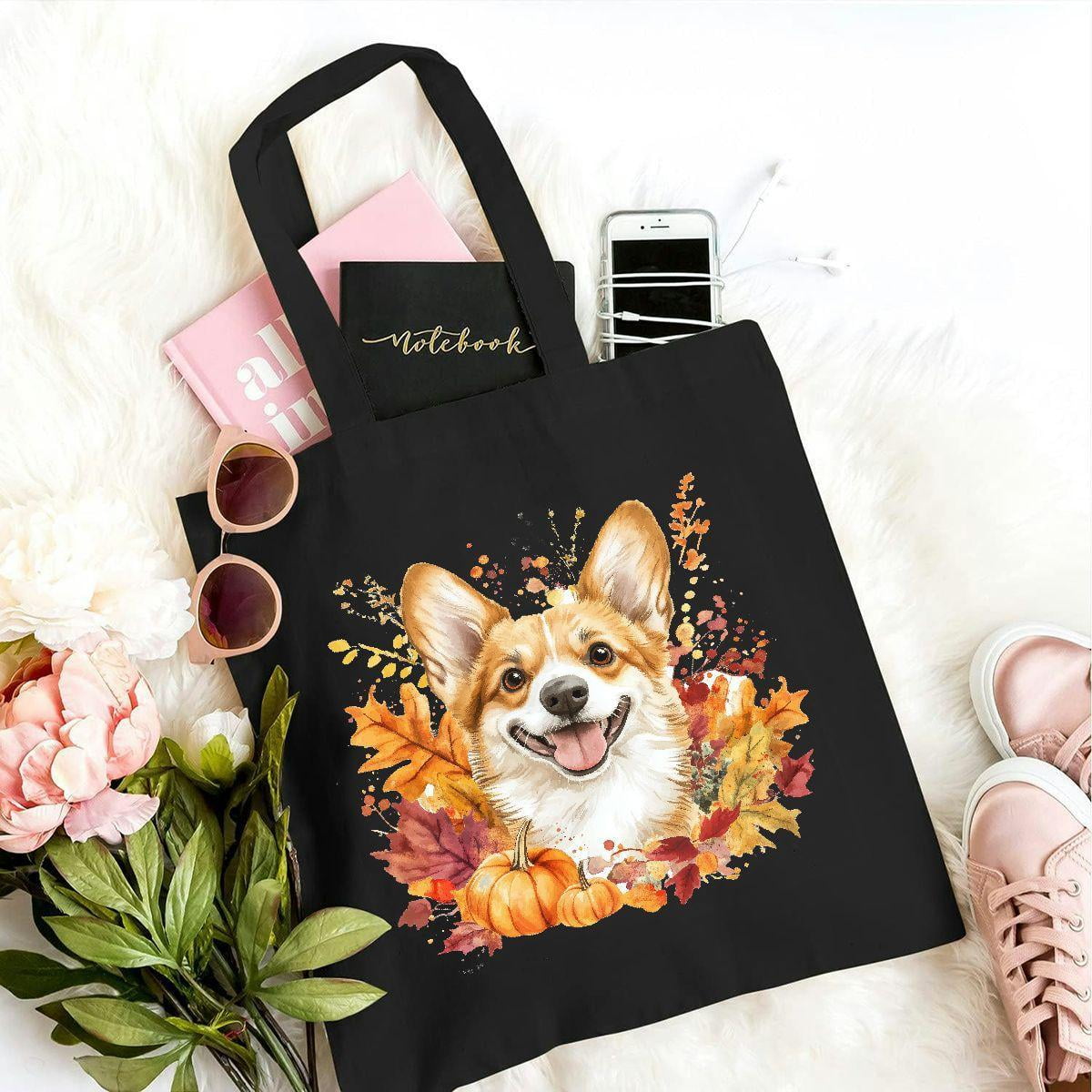 1pc Cute Corgi Pattern Canvas Tote Bag, Spacious Print Handbag with ...