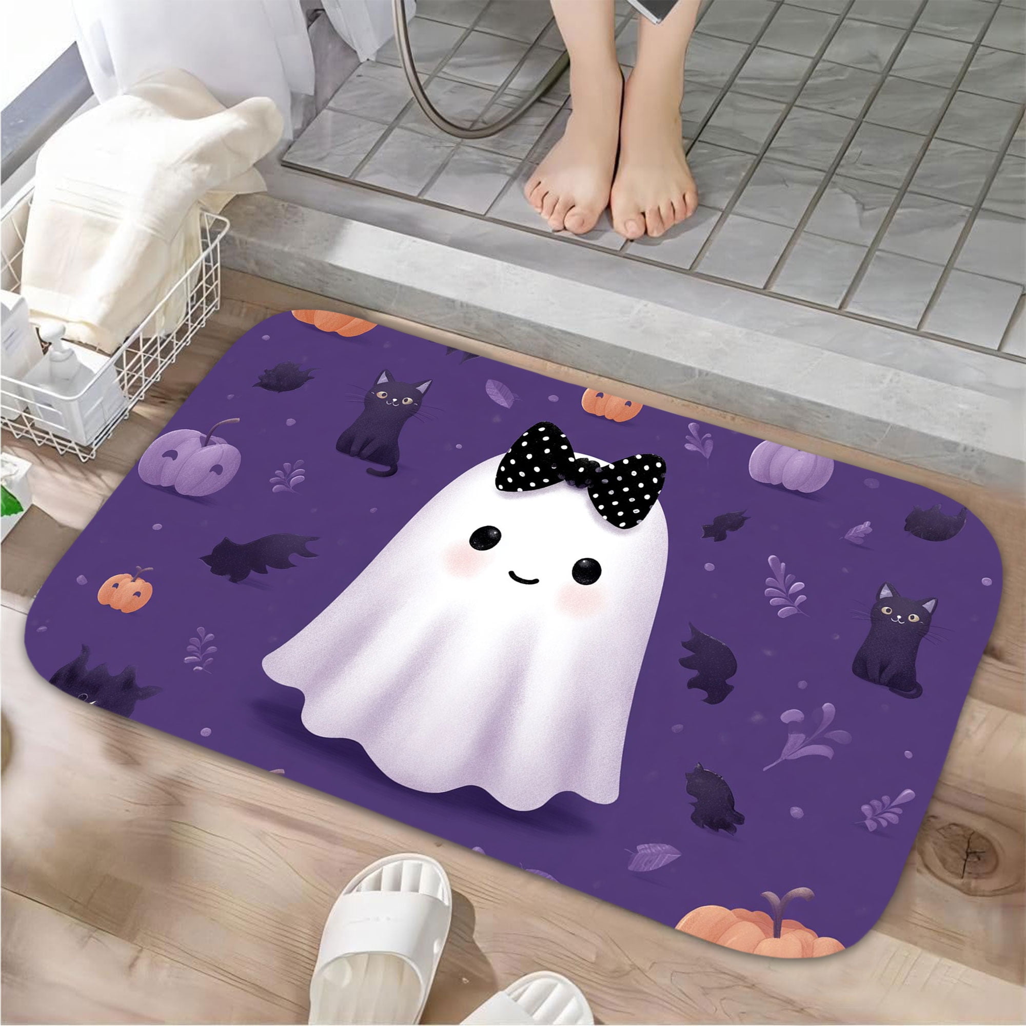 1pc Cute Ghost with Halloween Absorbent Non-Slip Bathroom Thickened ...