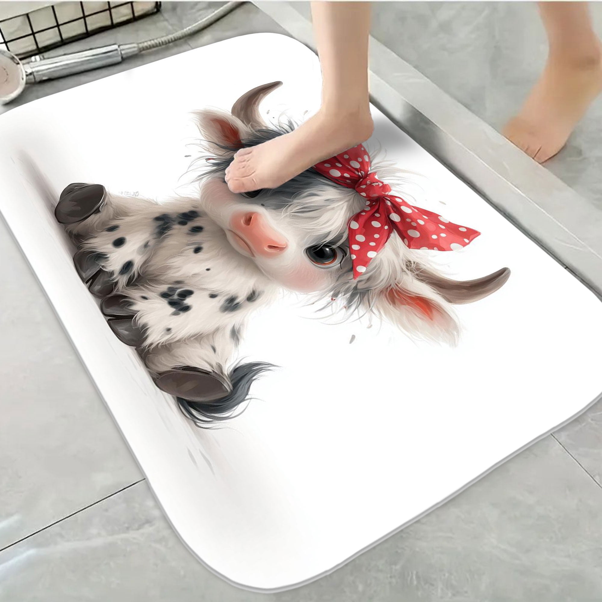 1pc Cute Highland Cow Absorbent Non-Slip Bathroom Thickened Flannel Rug ...