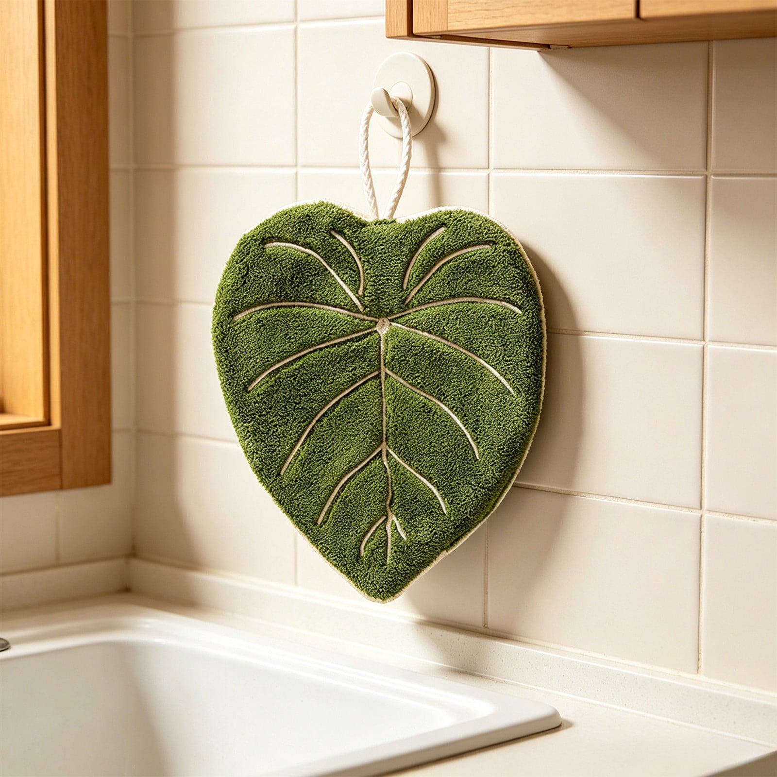 1pc Cute Leaf Shaped Loop Hanging Hand Towel, Quick-Dry Absorbent Soft ...