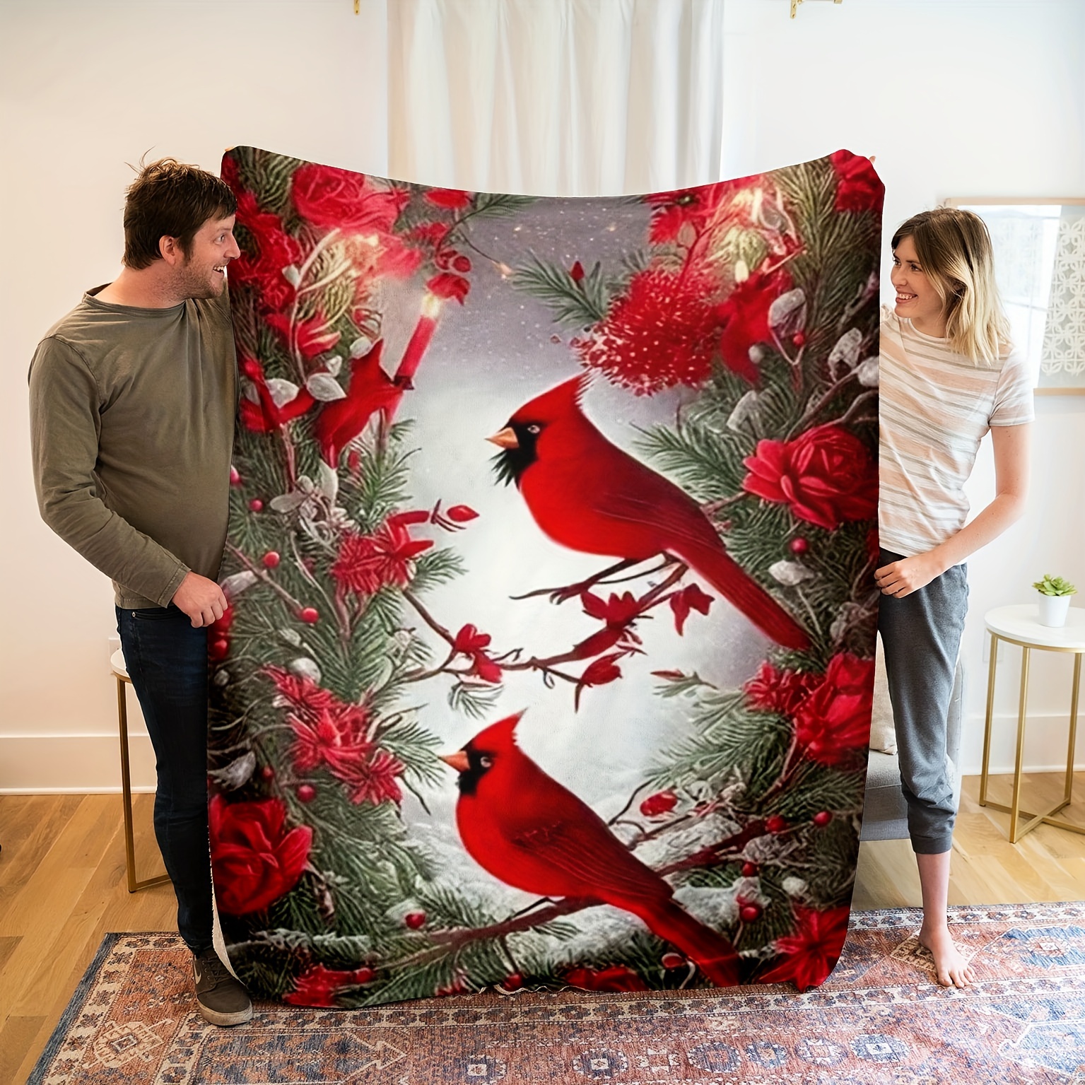 1pc Cute Red Bird Flannel Blanket Office Shawl Nap Blanket Cover Legs ...