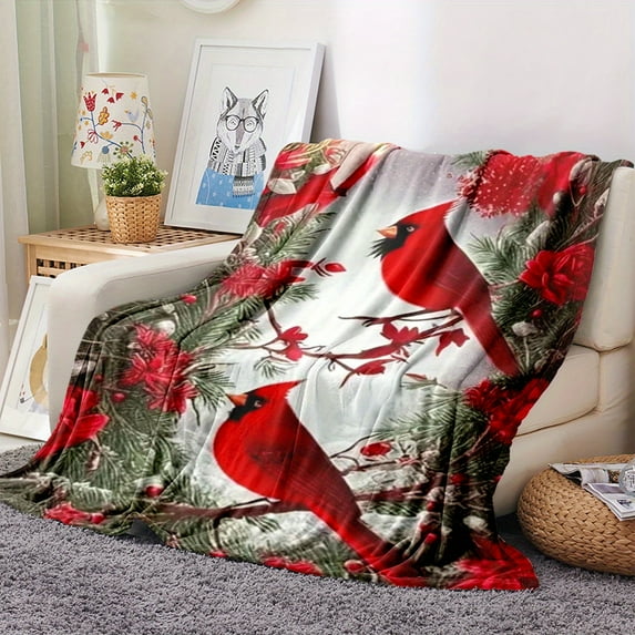 1pc Cute Red Bird Flannel Blanket Office Shawl Nap Blanket Cover Legs ...