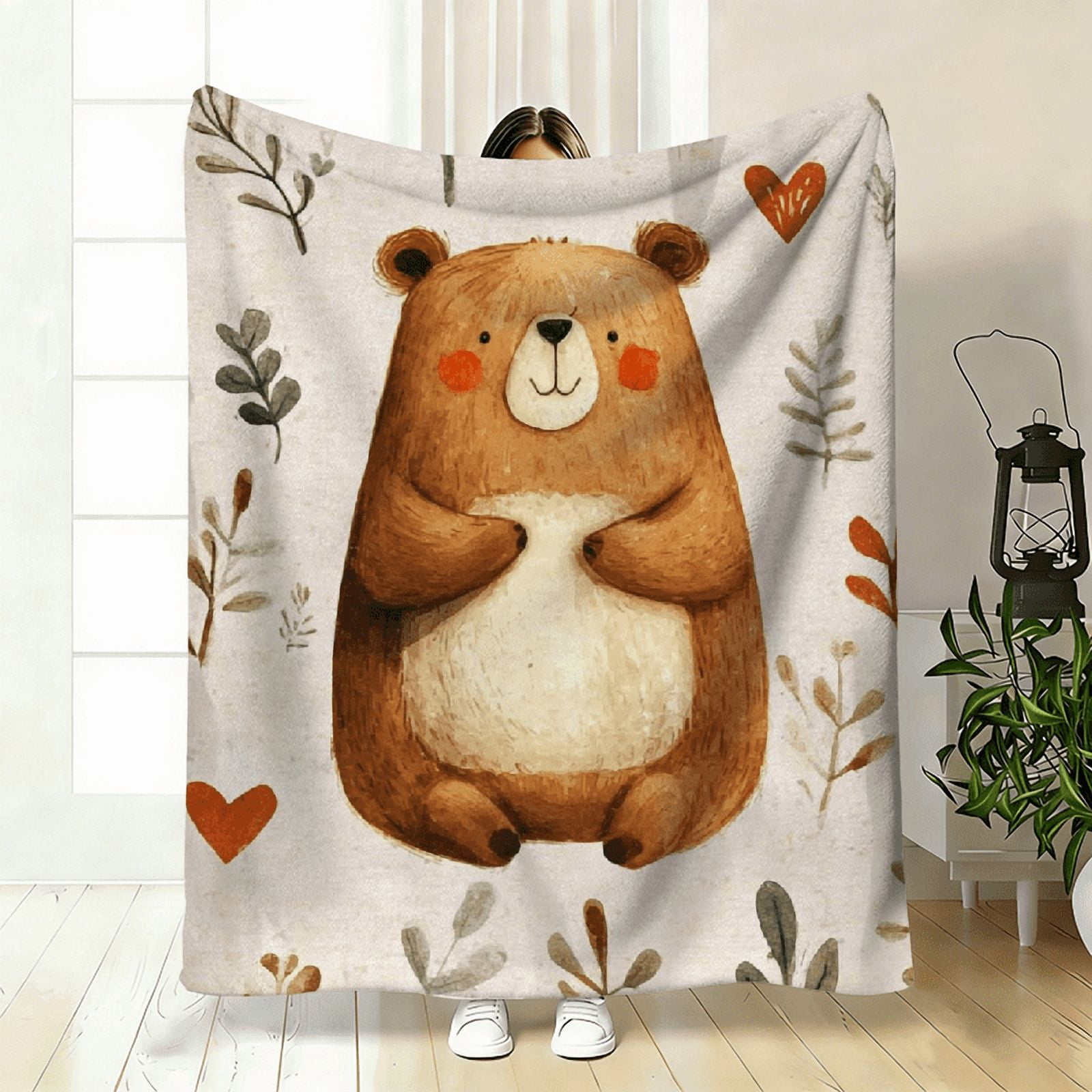 1pc, Cute Watercolor Brown Bear, Forest Animals, Heart, Plants, Soft ...