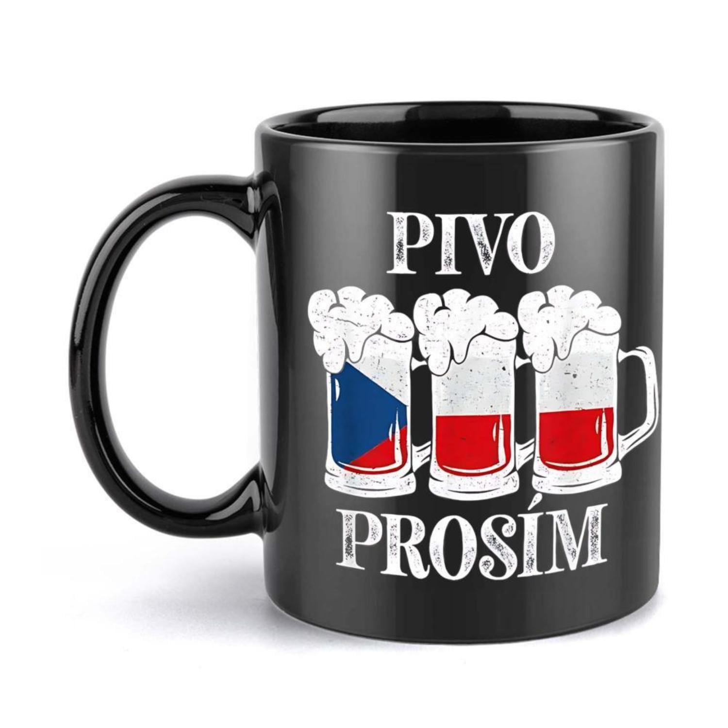1pc Czech Mug 11oz Ceramic Coffee Cup with Pivo Prosím Design Black ...
